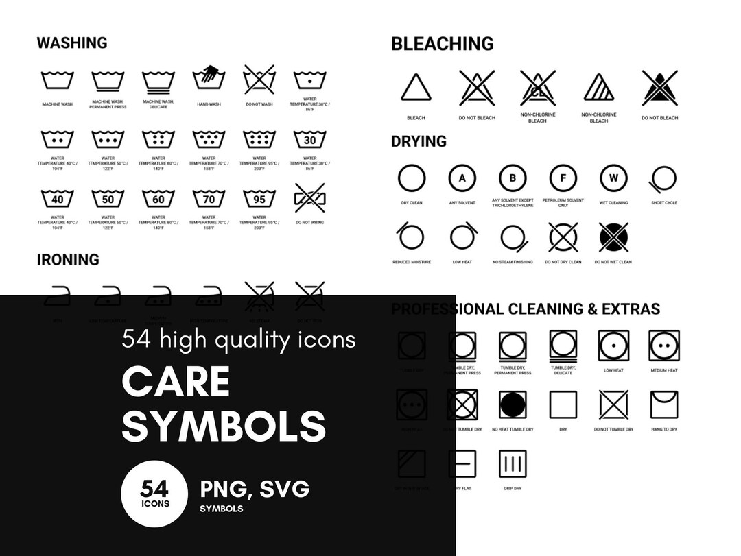 Laundry Symbols SVG Bundle, Laundry Guide, Care Symbol SVG for Crafts ...