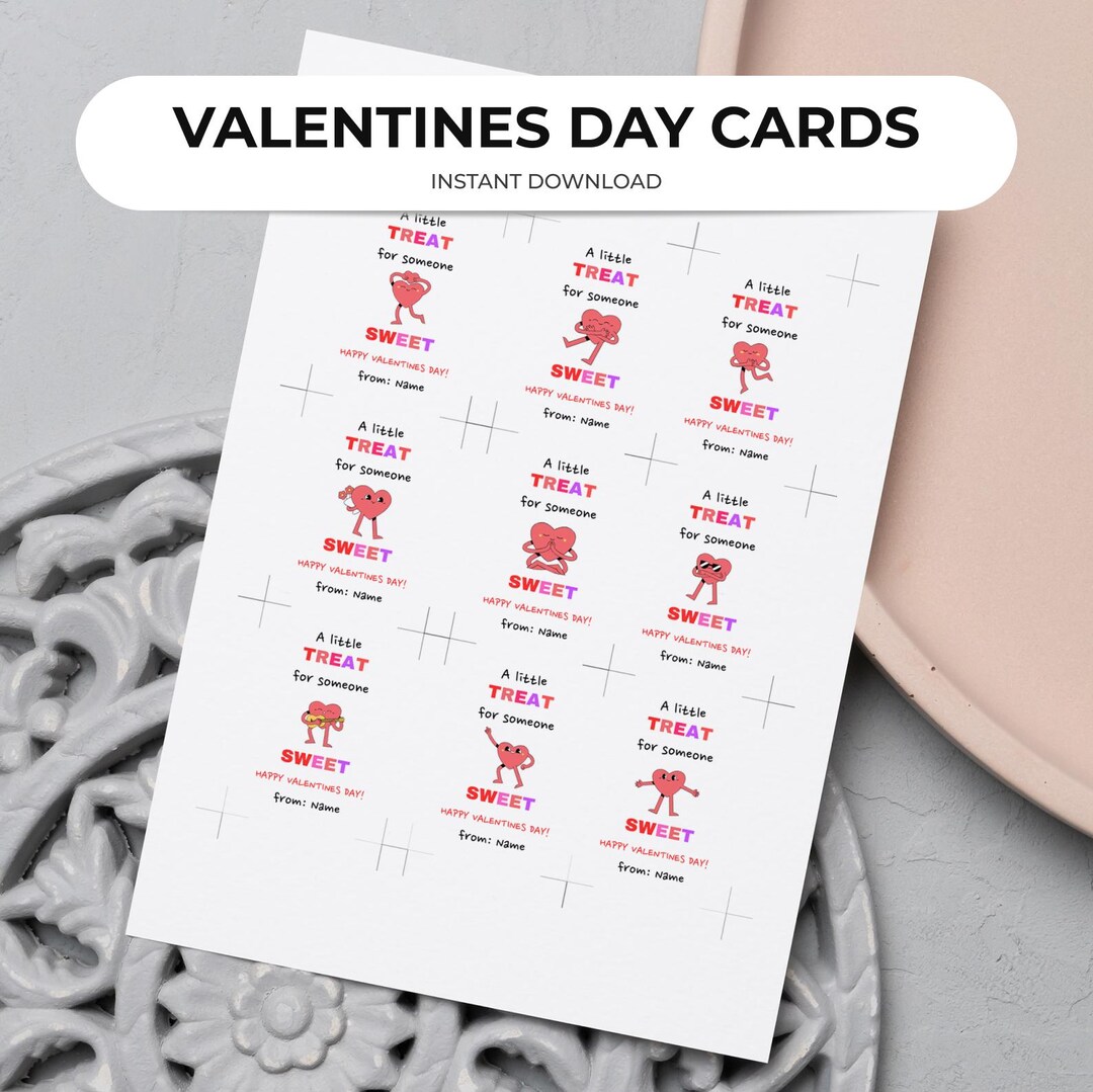 Valentines Day Treat Tags, A4 Printable Valentine Cards, Editable Canva ...