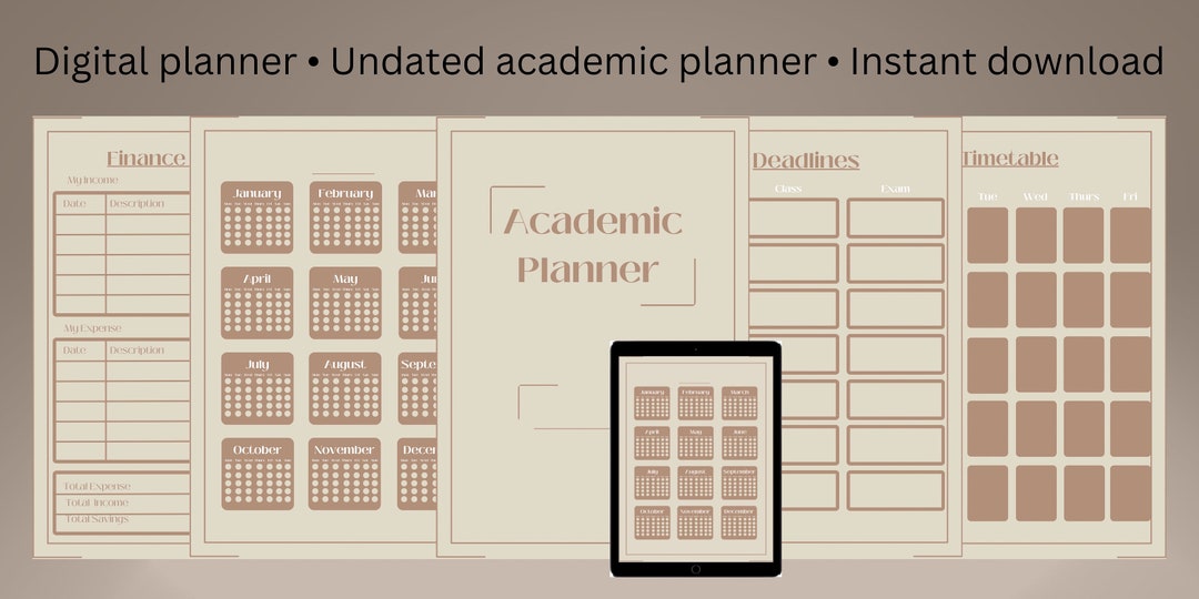 Undated Academic Digital Planner Student, Simple Design, Goodnote ...