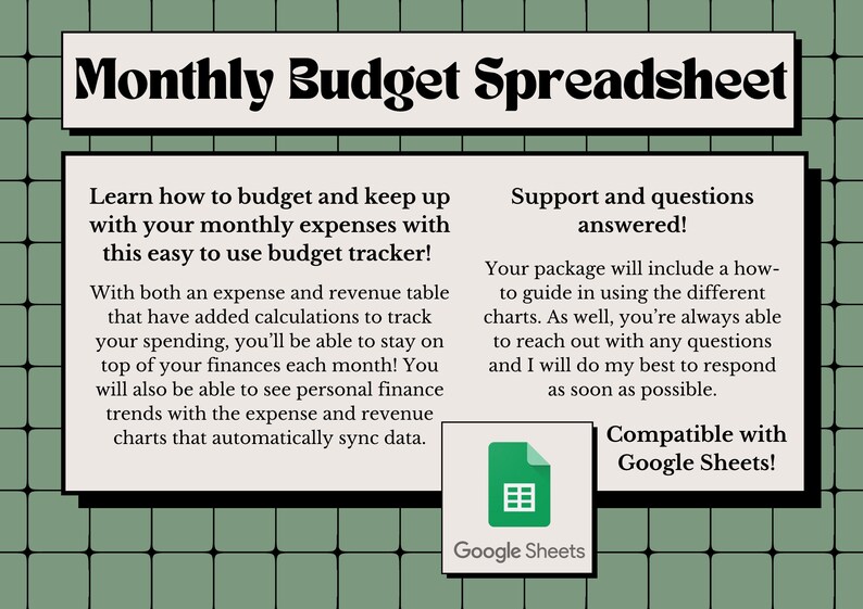 Monthly Budget Spreadsheet for Google Sheets - Etsy
