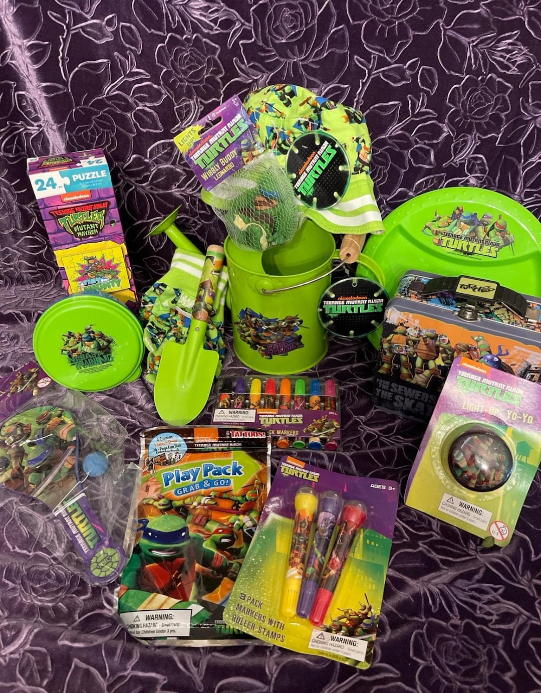 New Ninja Turtles Easter Basket Garden Set Hat Gloves Dishes Lunchbox ...