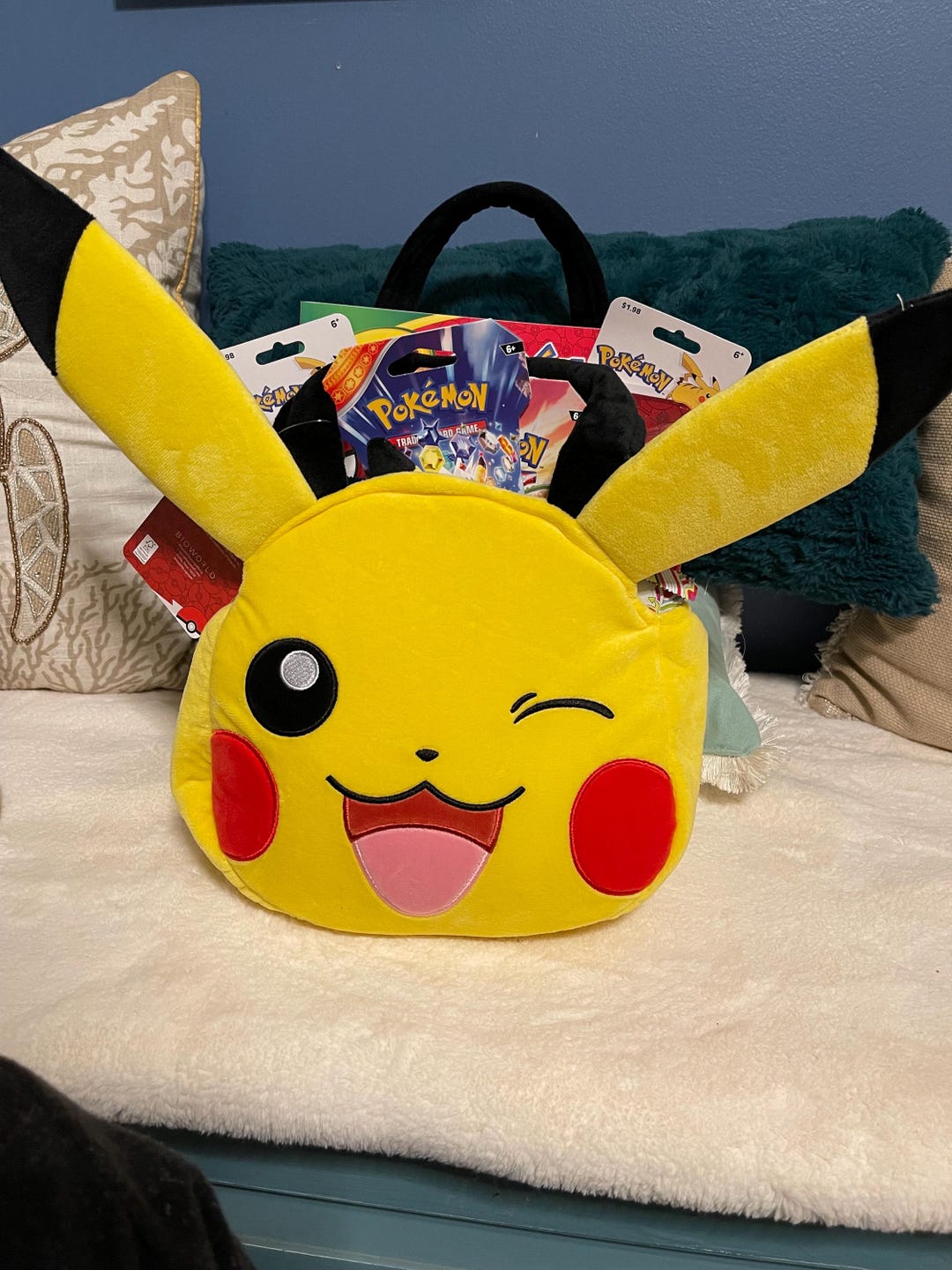 New Pokemon Pikachu Easter Tote Plush Coin Purse Cards Candy Chalk Set ...