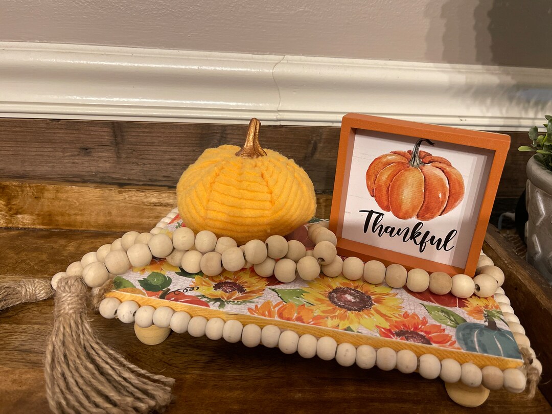 Farmhouse Riser Handpainted Decoupaged Fall Pumpkins Sunflowers Stand ...