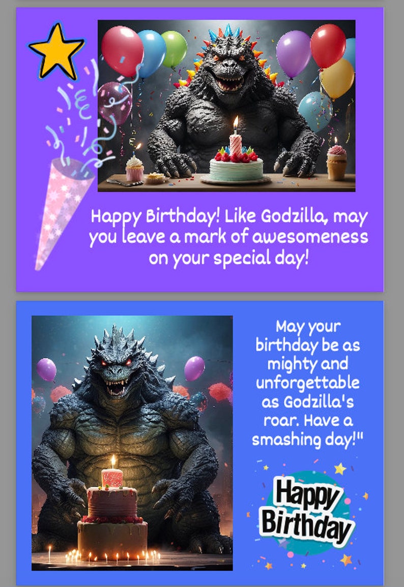 Godzilla Happy Birthday Cards - Etsy