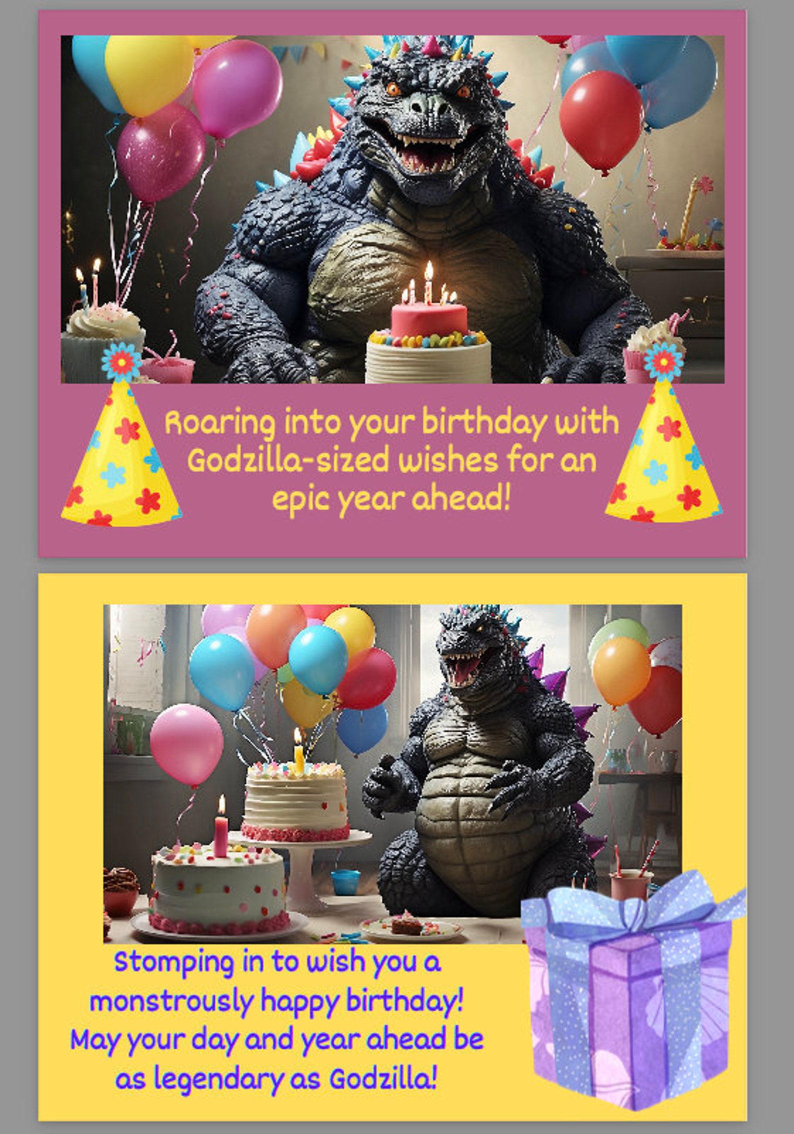 Godzilla Happy Birthday Cards - Etsy