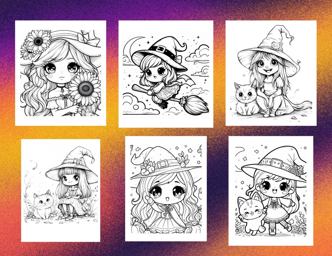 Cute Witch Coloring Pages: Cozy Coven (PDF Download) - Etsy