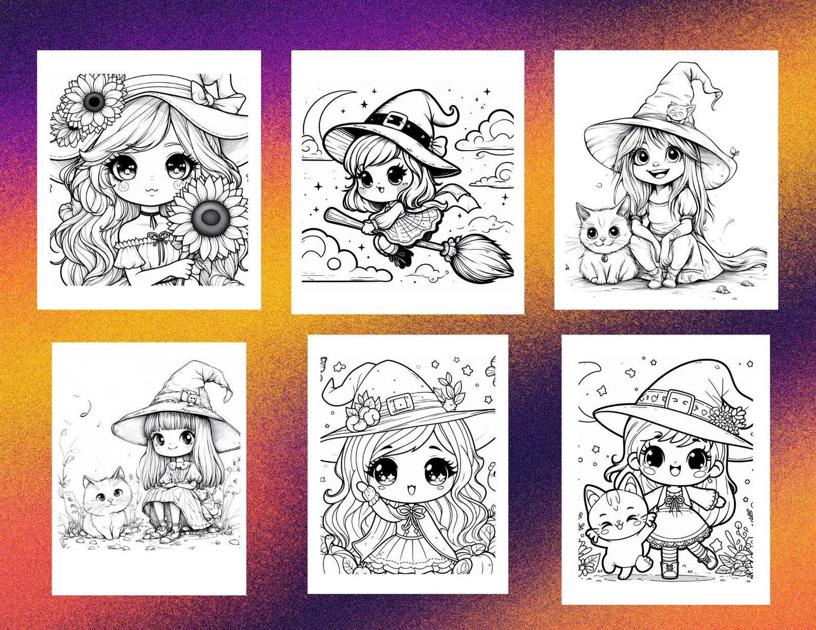 Cute Witch Coloring Pages: Cozy Coven (PDF Download) - Etsy