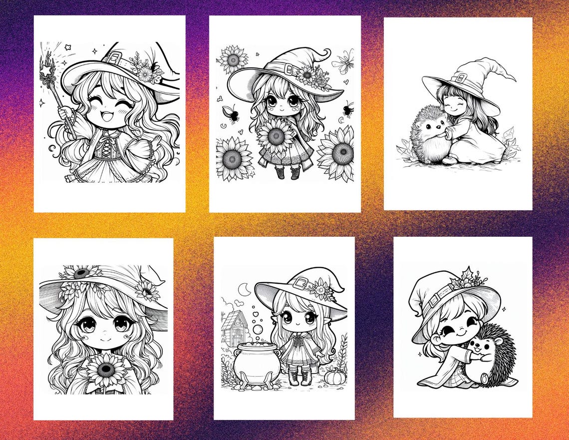 Cute Witch Coloring Pages: Cozy Coven (PDF Download) - Etsy