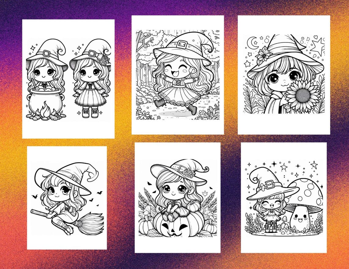 Cute Witch Coloring Pages: Cozy Coven (PDF Download) - Etsy