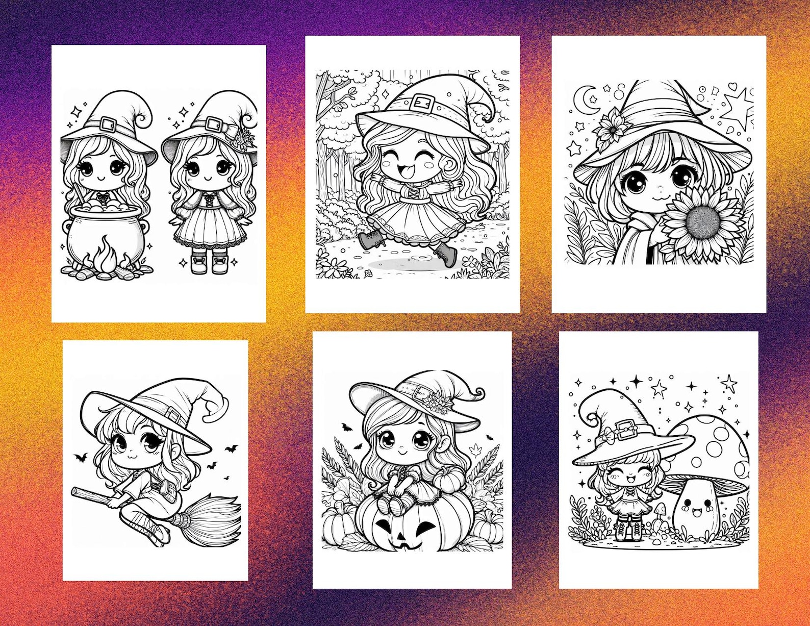 Cute Witch Coloring Pages: Cozy Coven (PDF Download) - Etsy