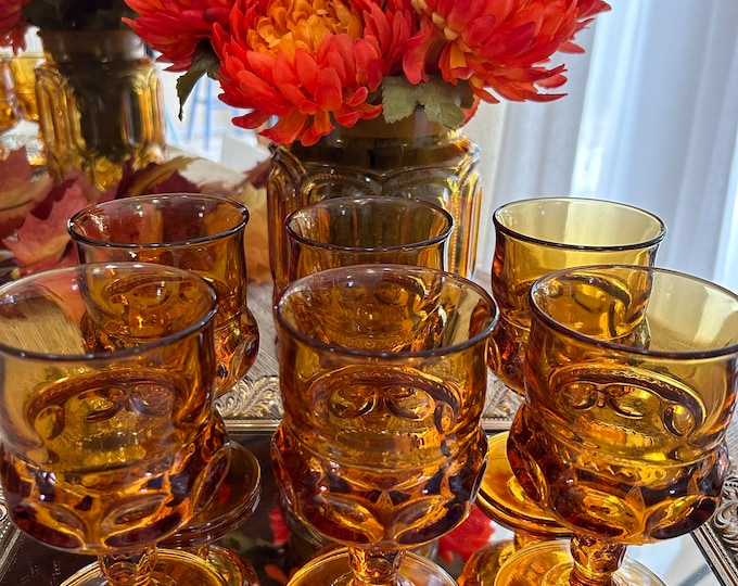 Vintage Amber Indiana Glass Kings Crown - Set of 6 Wine Glasses - Etsy
