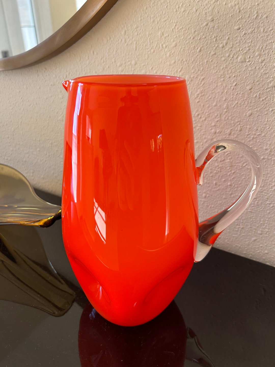 Vintage Empoli Hand Blown Cased Glass Dimple Pitcher Orange MCM - Etsy