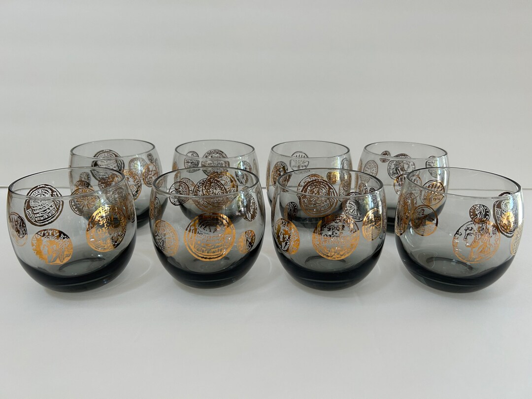 MCM Federal Glass Roly Poly Roma Coin Rocks Glasses Set of 8 - Etsy