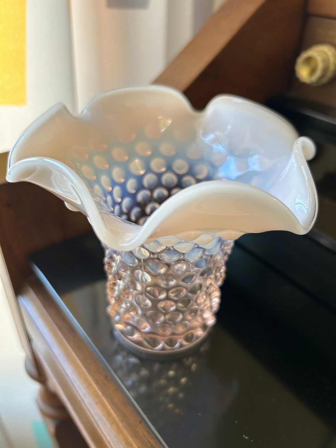 Vintage Duncan & Miller Pink Opalescent Hobnail Vase - Etsy