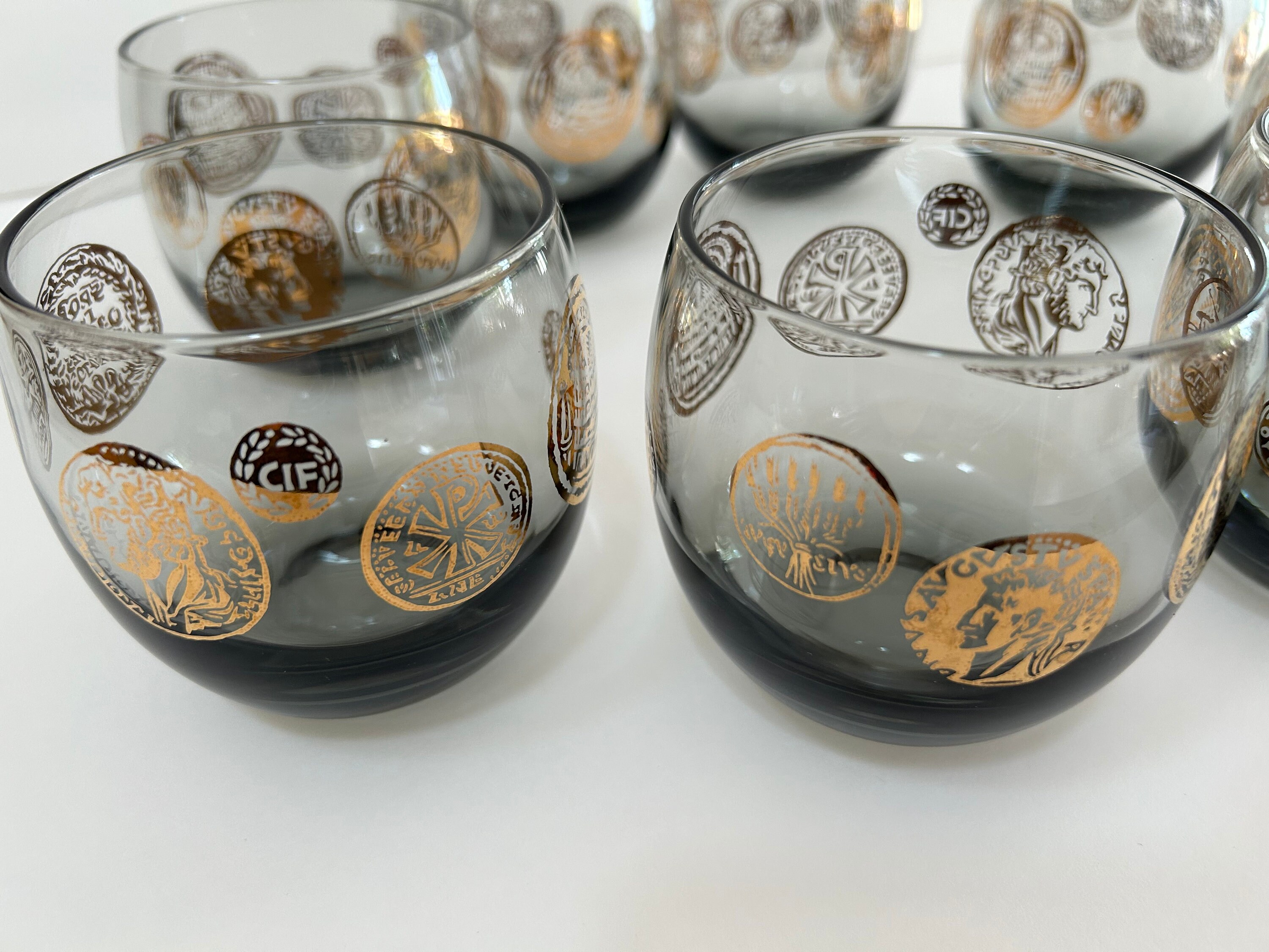 MCM Federal Glass Roly Poly Roma Coin Rocks Glasses Set of 8 - Etsy