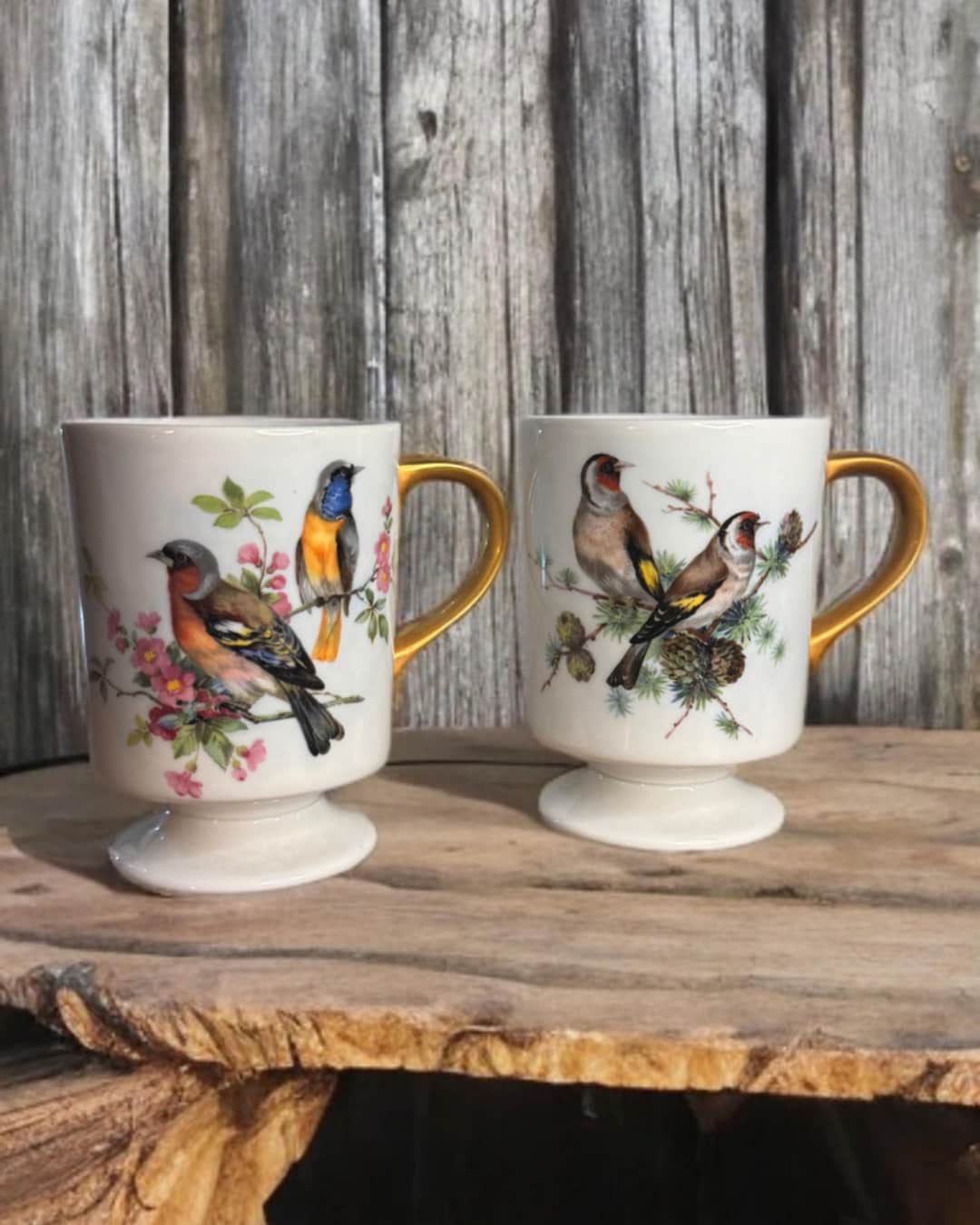 Vintage Set of 2 Ceramic Bird Mugs| Birds Design Ceramic Cups| Coffee ...