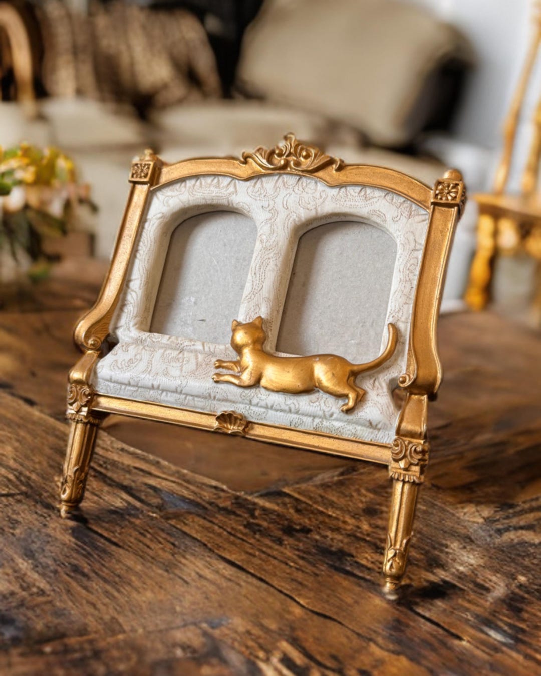 Mini Vintage-inspired Gold Frame With Cat Antique Gold Frame Cat Themed ...