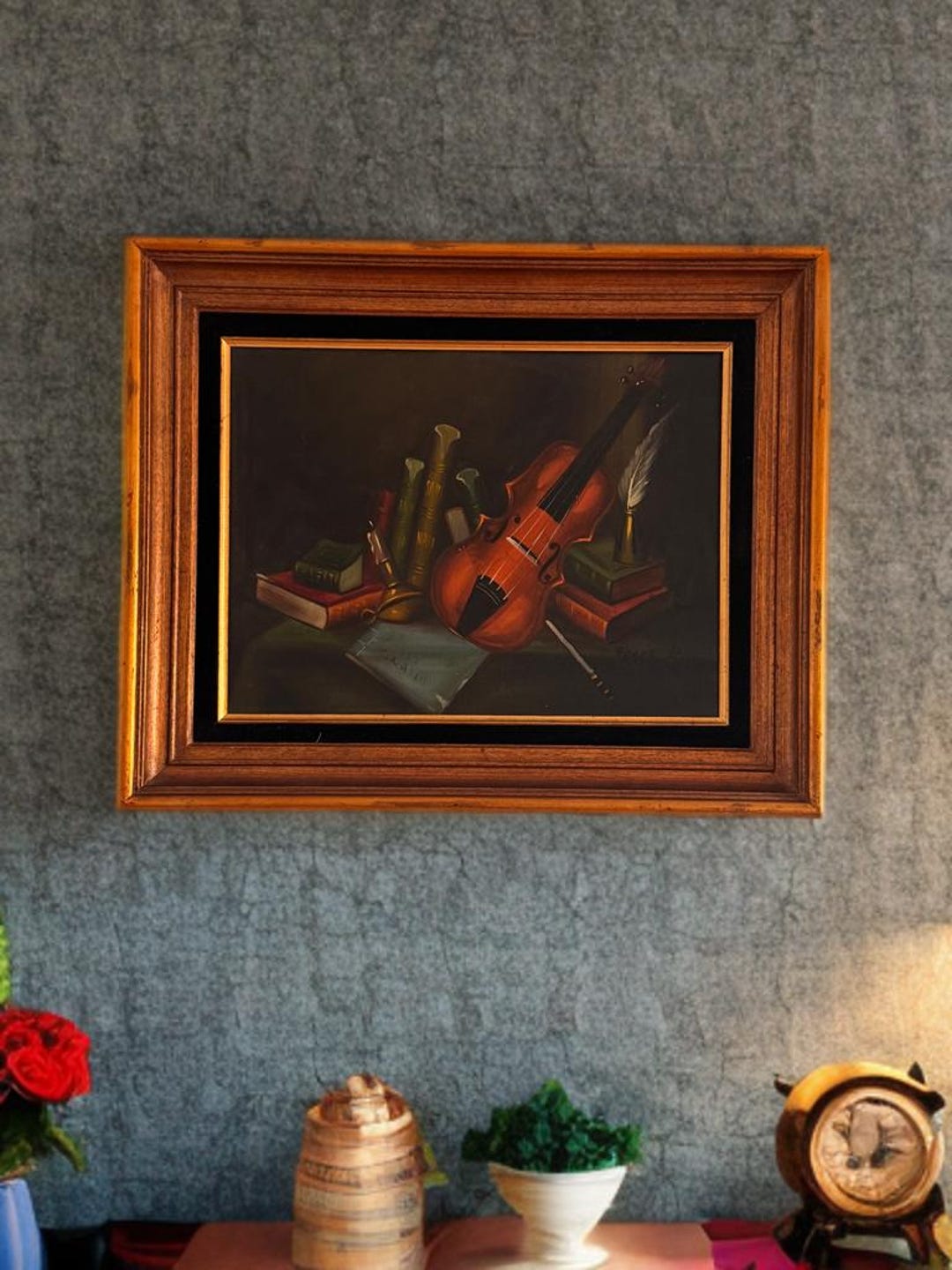 Frank Lean Painting Still Life With Violin Oil on Canvas Large Vintage ...