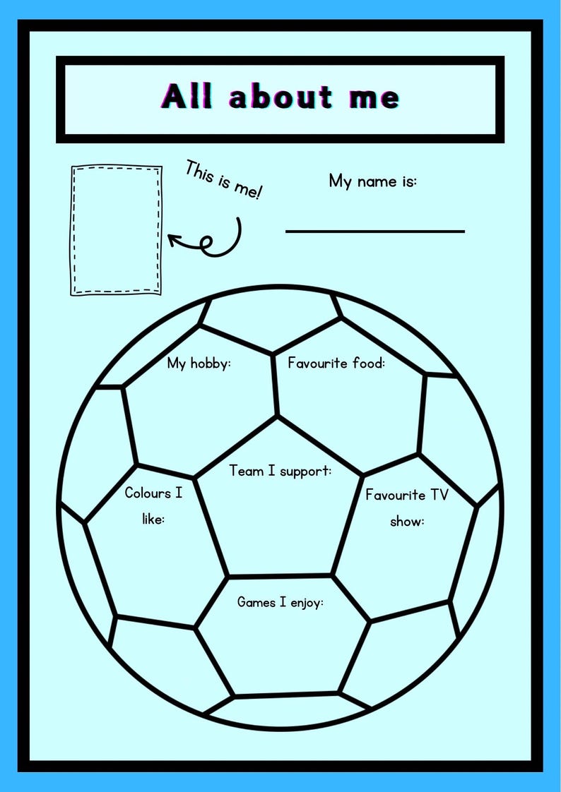 All About Me Football Printable Instant Digital PDF Download Worksheet ...