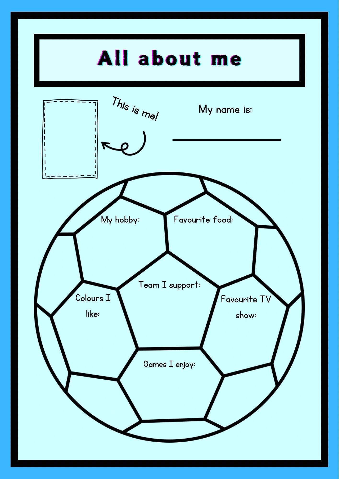 All About Me Football Printable Instant Digital PDF Download Worksheet ...