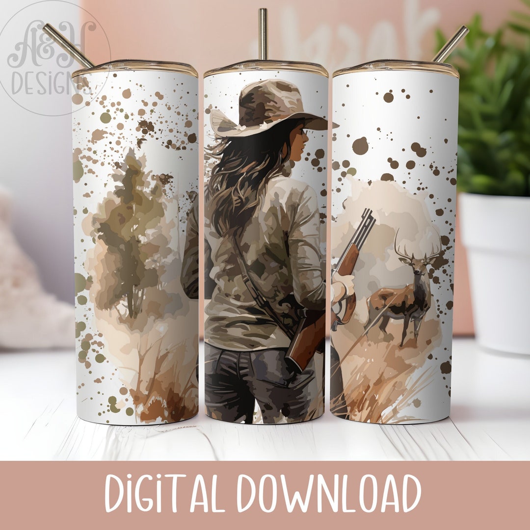 Hunting Girl Tumbler Wrap Dark Hair Female Hunter Deer - Etsy