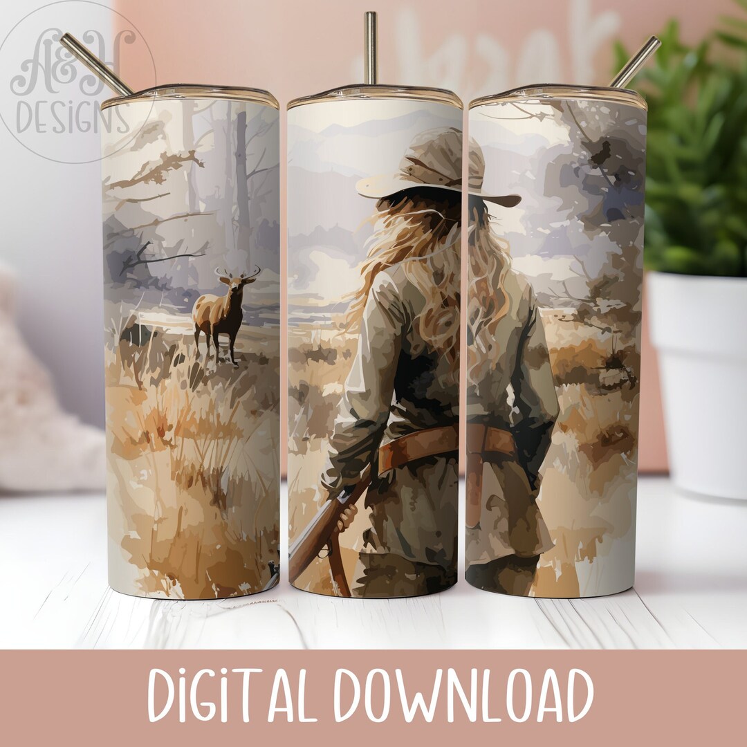 Hunting Girl Tumbler Wrap, Light Hair Female Hunter, Deer Hunting Girl ...