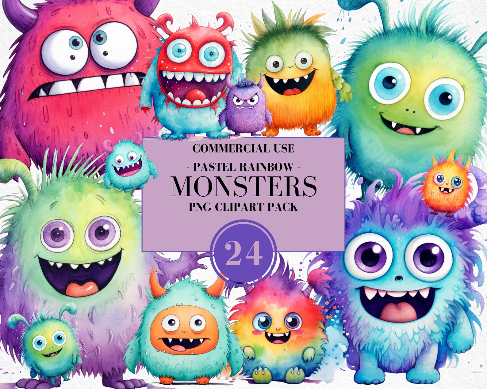 Cute Monster Halloween Clipart, Watercolor Clipart, Cute Monsters ...