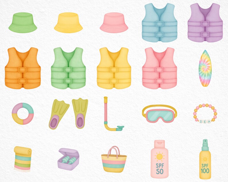Watercolor Pool Party Clipart, Summer Swim Graphics, Water Toys ...