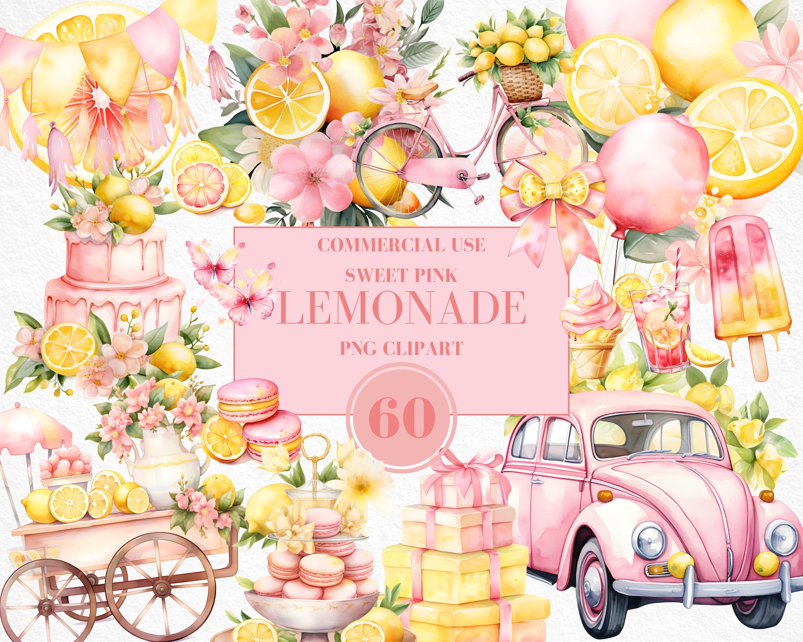 Watercolor Pink Lemonade Clipart, Pink Lemonade Birthday, Pink Lemonade ...