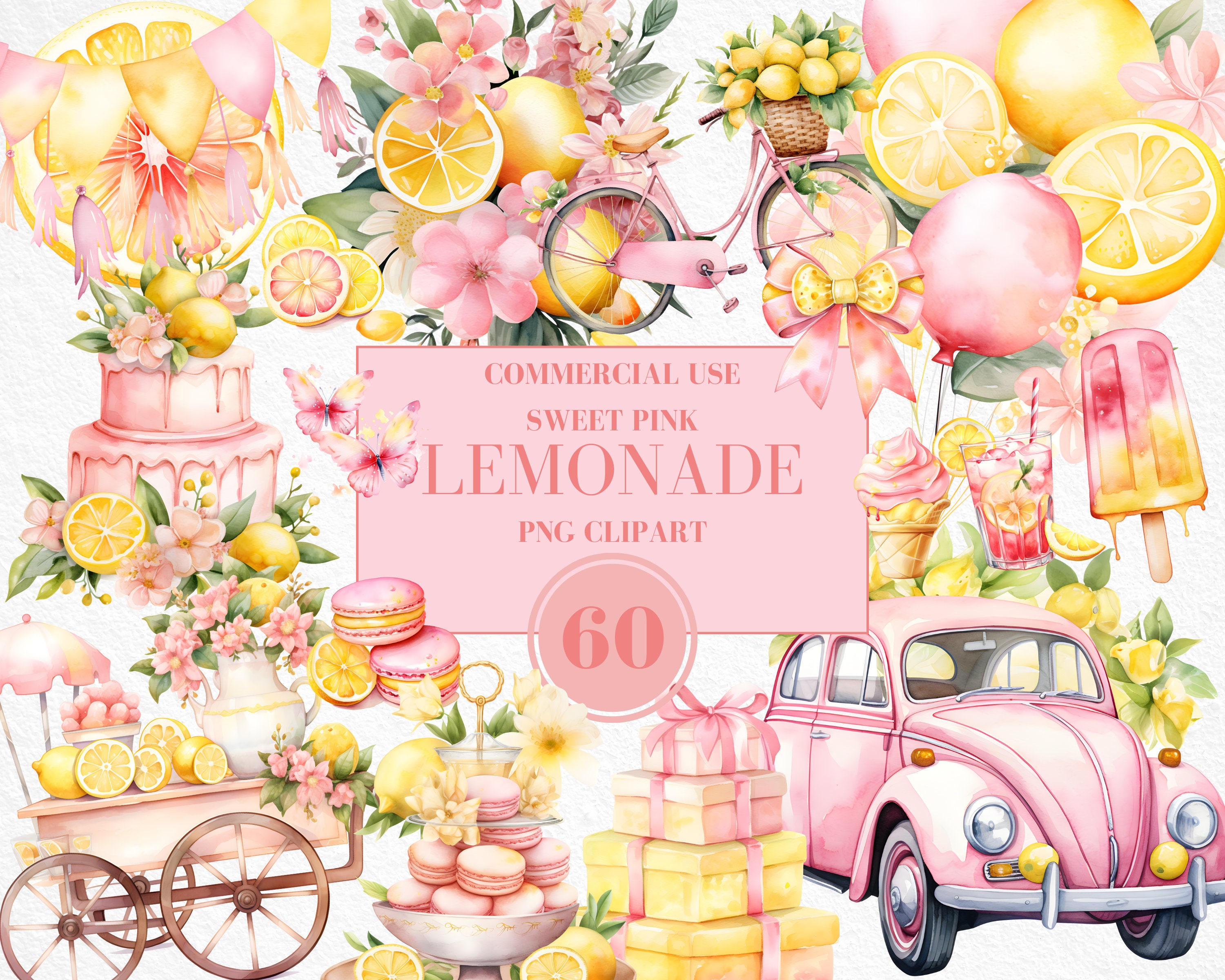 Watercolor Pink Lemonade Clipart, Pink Lemonade Birthday, Pink Lemonade ...