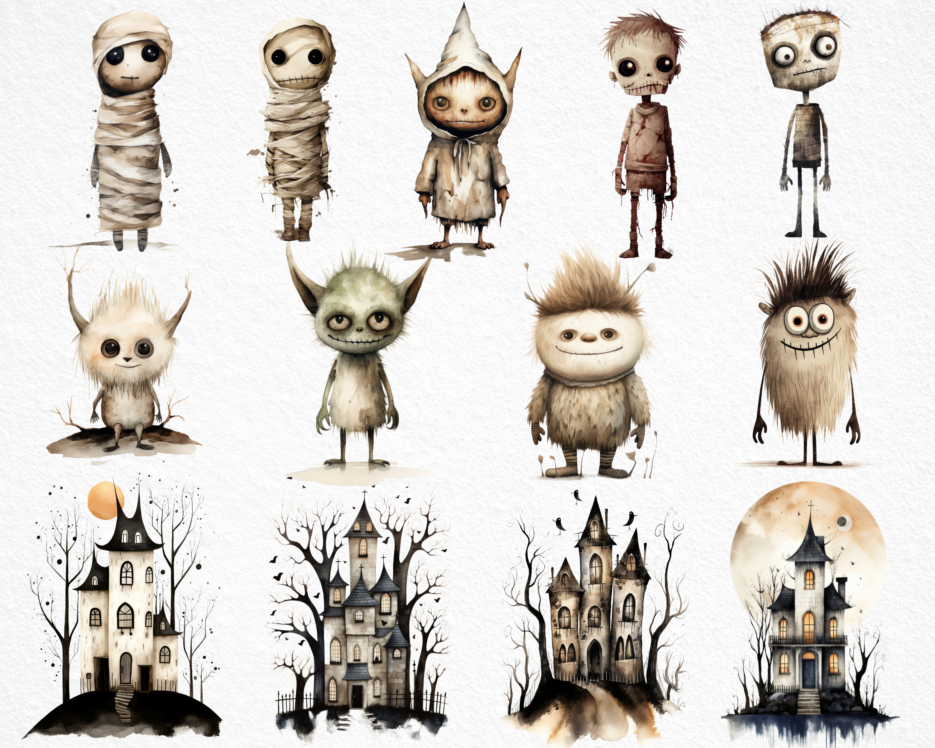 Cute Halloween Clipart, Watercolor Halloween Clipart, Monsters, Witch ...