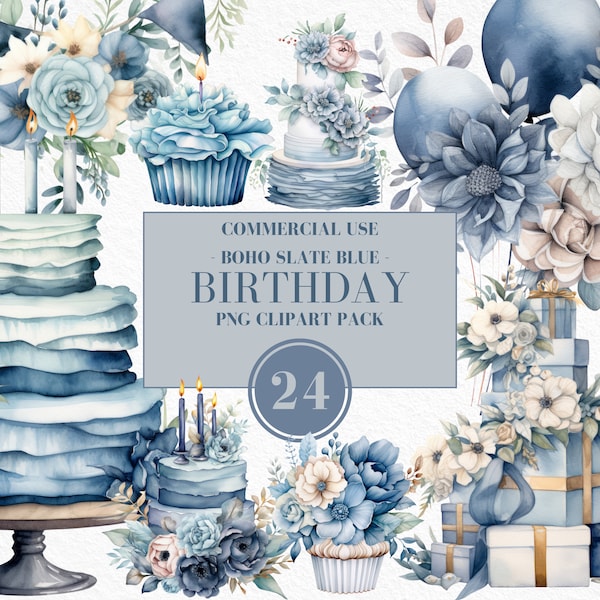 Blue Birthday Clipart - Etsy