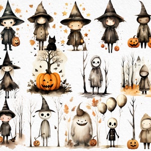Cute Halloween Clipart, Watercolor Halloween Clipart, Monsters, Witch ...