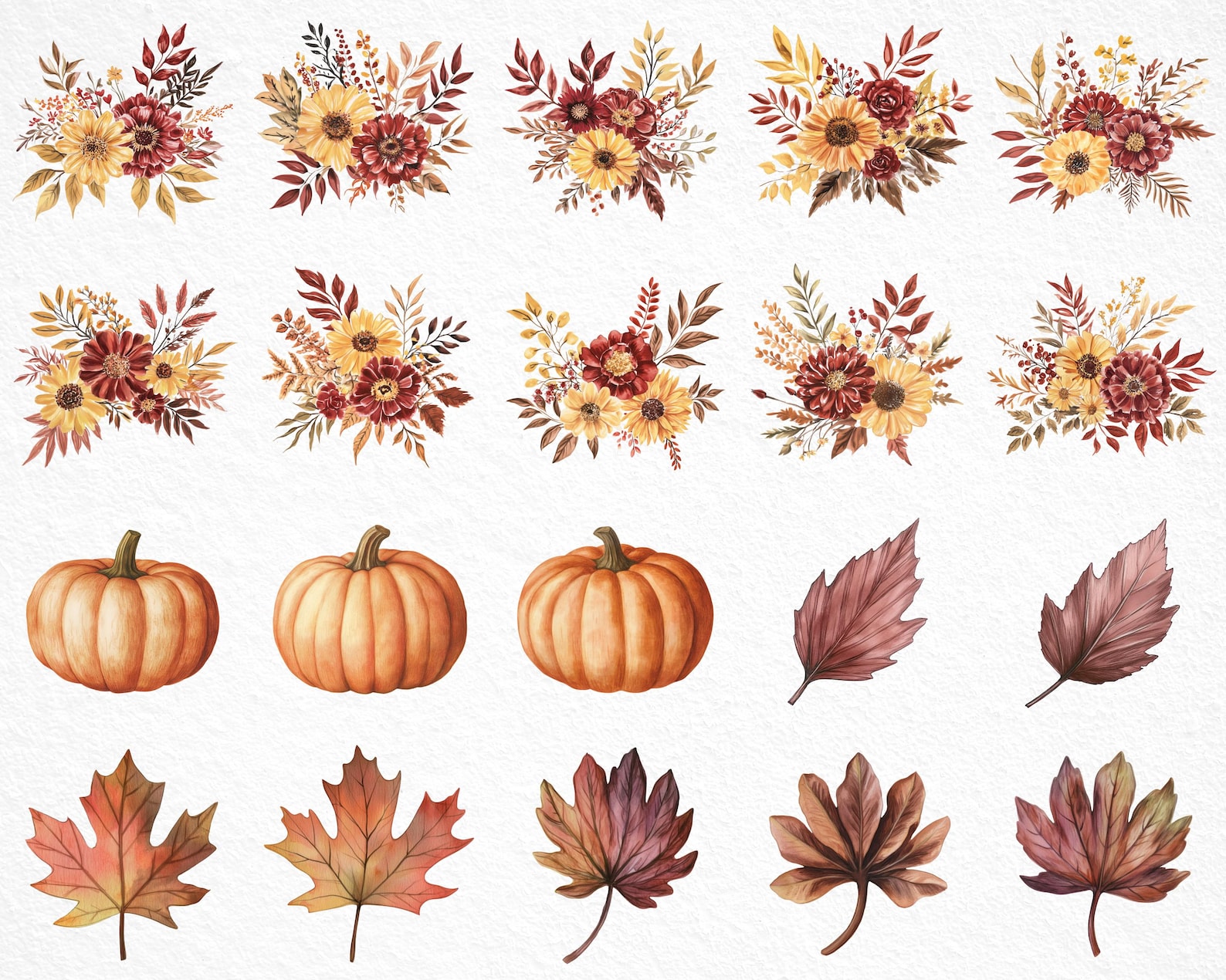 Watercolor Autumn Bouquets, Pumpkin Bouquets, Boho Pumpkin Florals ...
