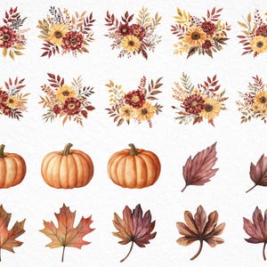 Watercolor Autumn Bouquets, Pumpkin Bouquets, Boho Pumpkin Florals ...