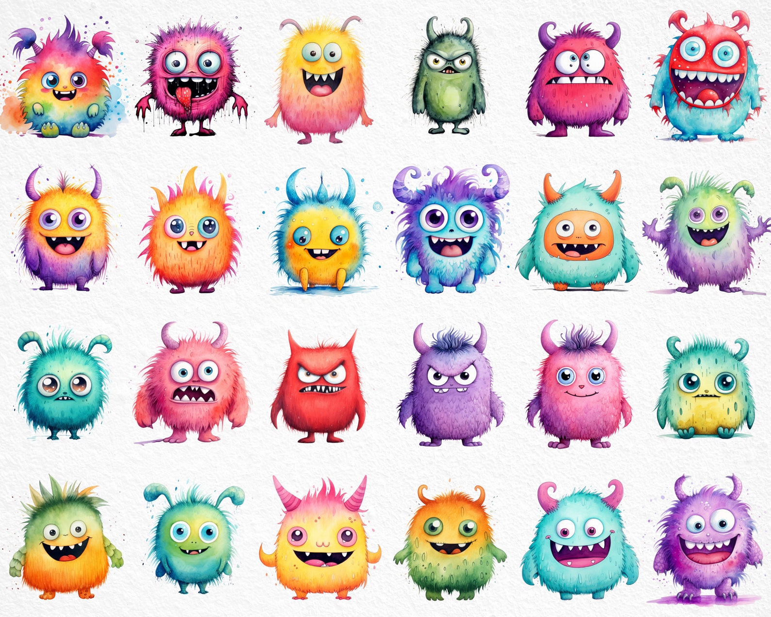 Cute Monster Halloween Clipart, Watercolor Clipart, Cute Monsters ...