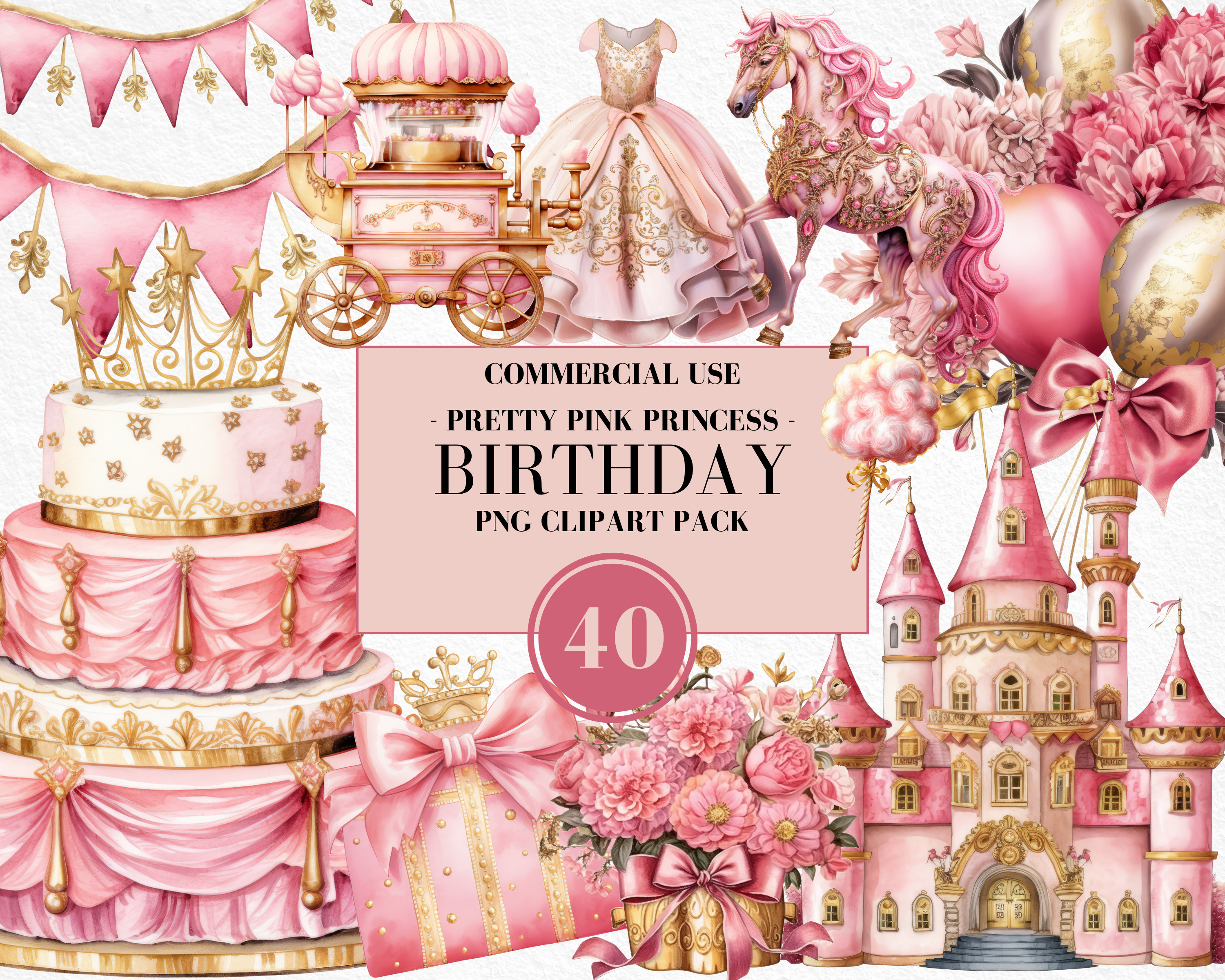 Watercolor Princess Birthday Clipart, Birthday Clipart, Birthday ...