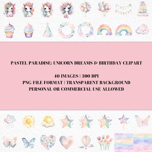 Watercolor Pastel Rainbow Enchanted Unicorns Birthday Clipart, Unicorn ...