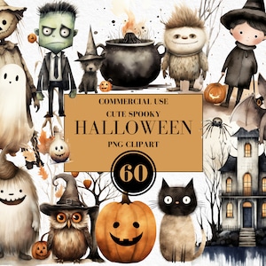 Cute Halloween Clipart, Watercolor Halloween Clipart, Monsters, Witch ...