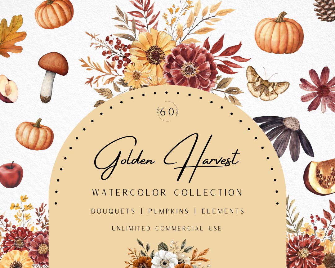 Watercolor Autumn Bouquets, Pumpkin Bouquets, Boho Pumpkin Florals ...