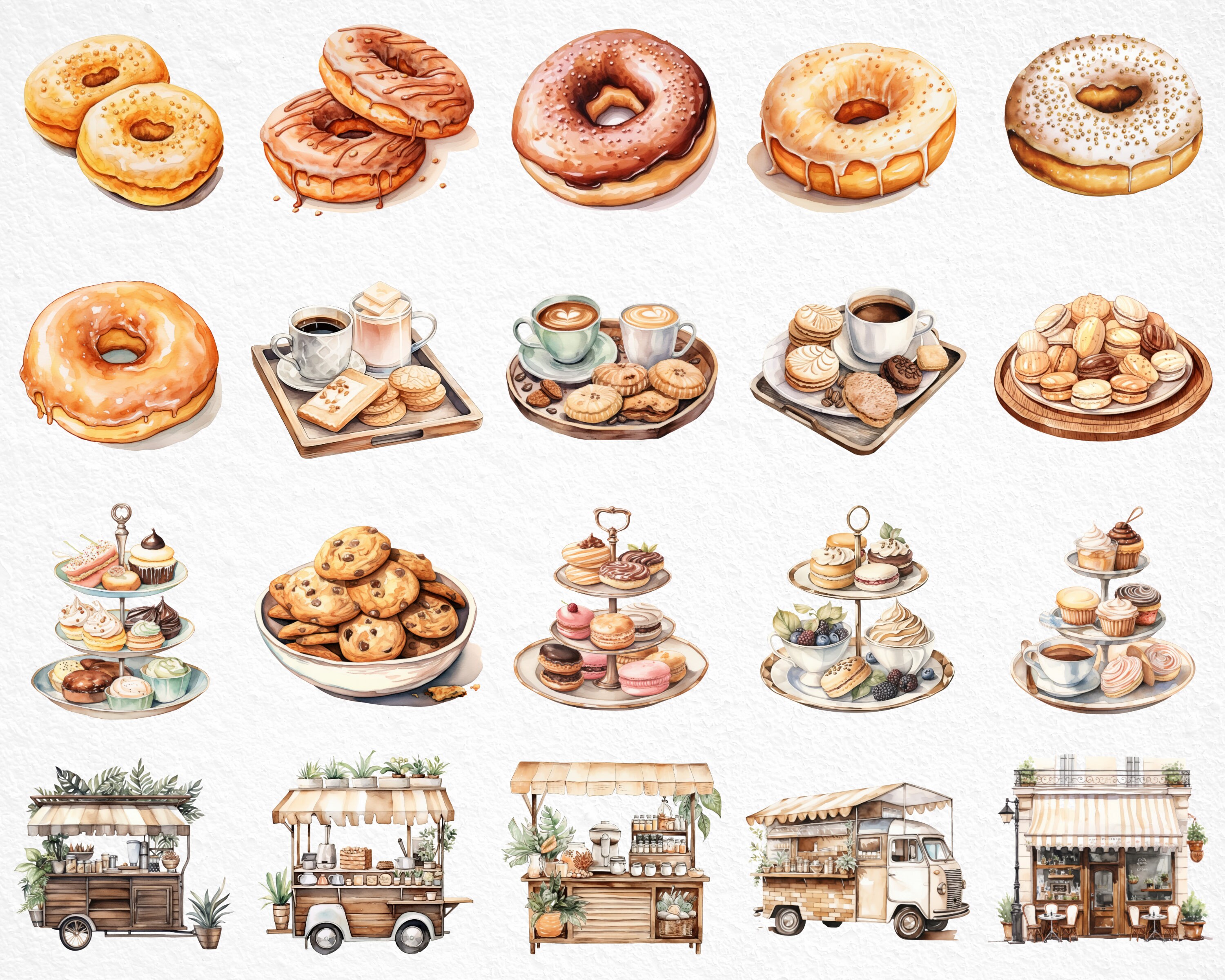 Watercolor Coffee Cafe & Desserts Clipart, Espresso, Mocha, Coffee Cart ...