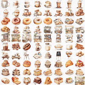 Watercolor Coffee Cafe & Desserts Clipart, Espresso, Mocha, Coffee Cart ...