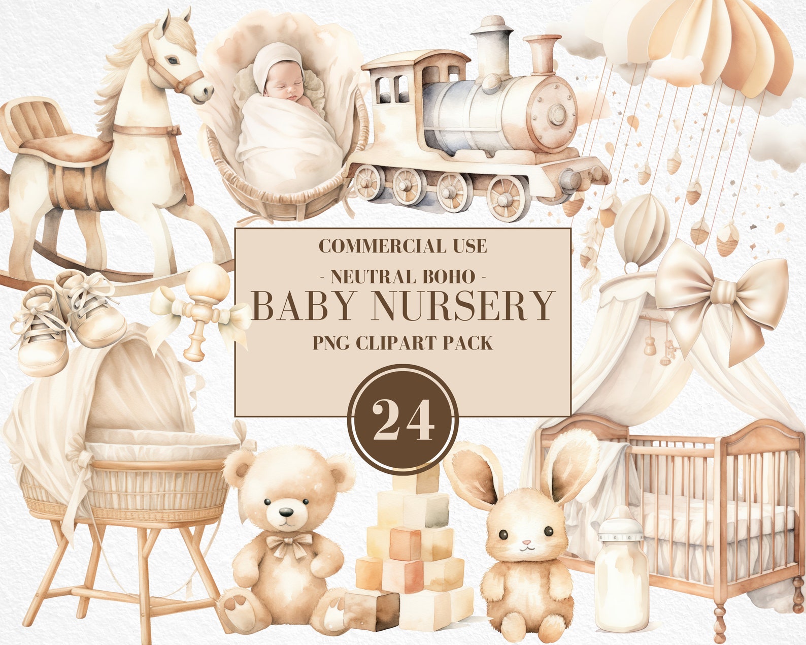 Watercolor Baby Nursery Clipart, Newborn Baby, Boho Nursery, Boho Baby ...