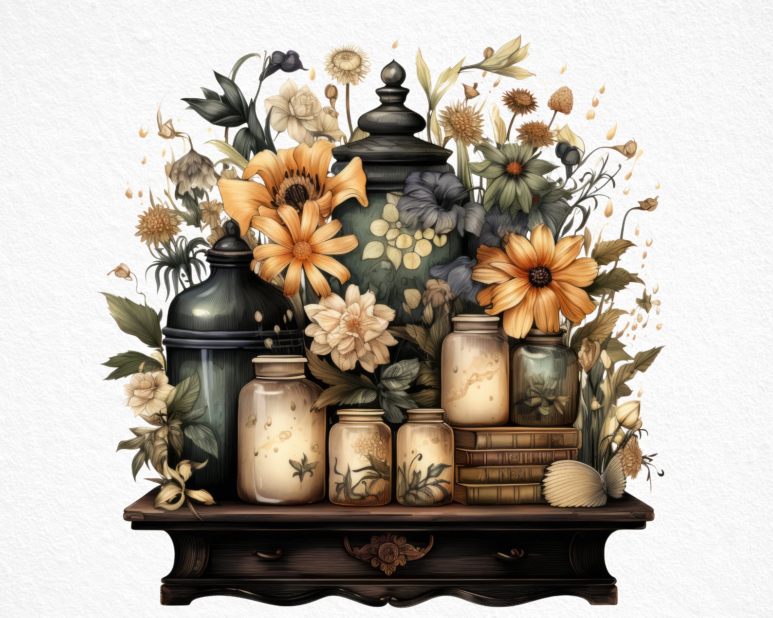 Witchcore Watercolor Clipart, Floral Witchcore, Witchy Cottagecore ...