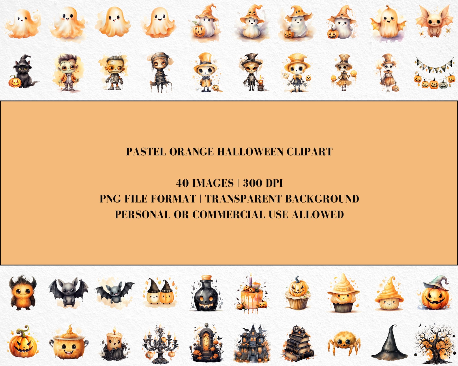 Watercolor Pastel Halloween Clipart, Pasteloween Clipart, Cute Pastel ...
