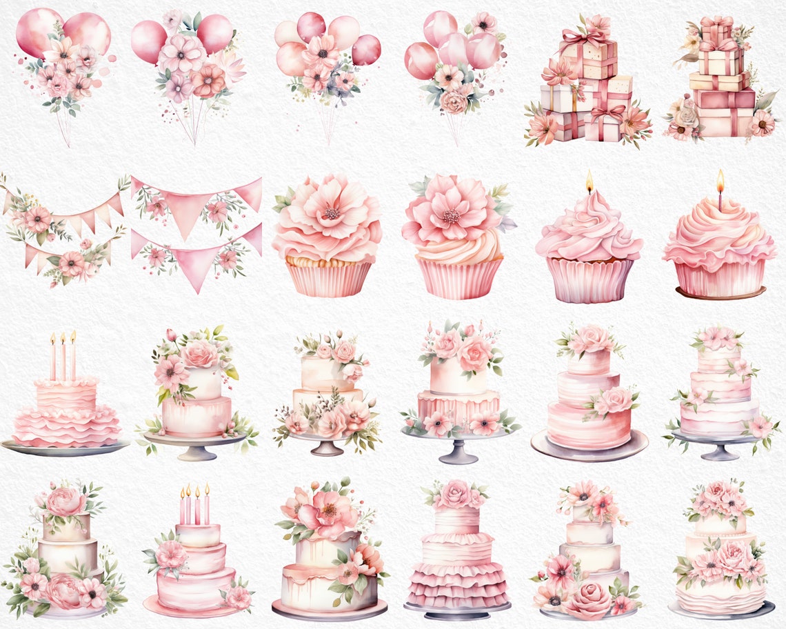 Watercolor Light Pink Birthday Clipart, Watercolor Birthday Clipart ...