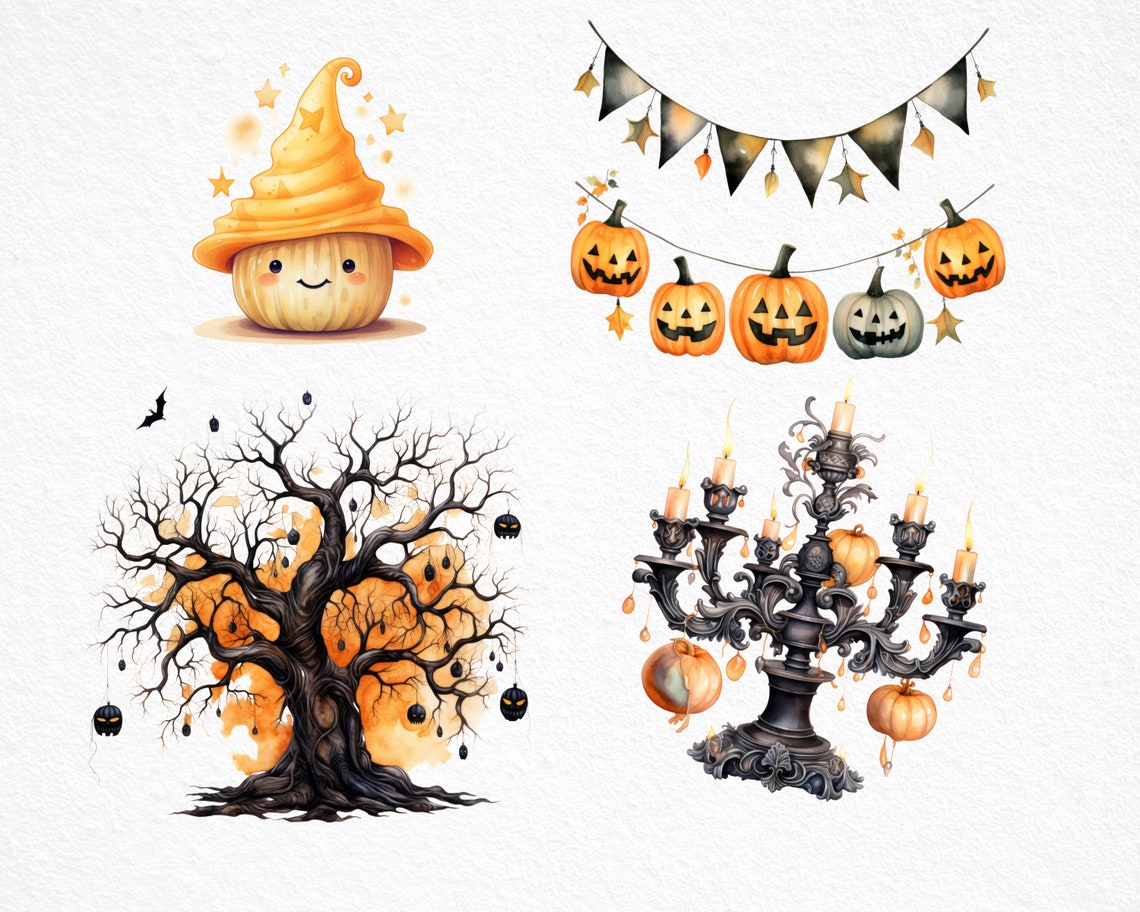 Watercolor Pastel Halloween Clipart, Pasteloween Clipart, Cute Pastel ...