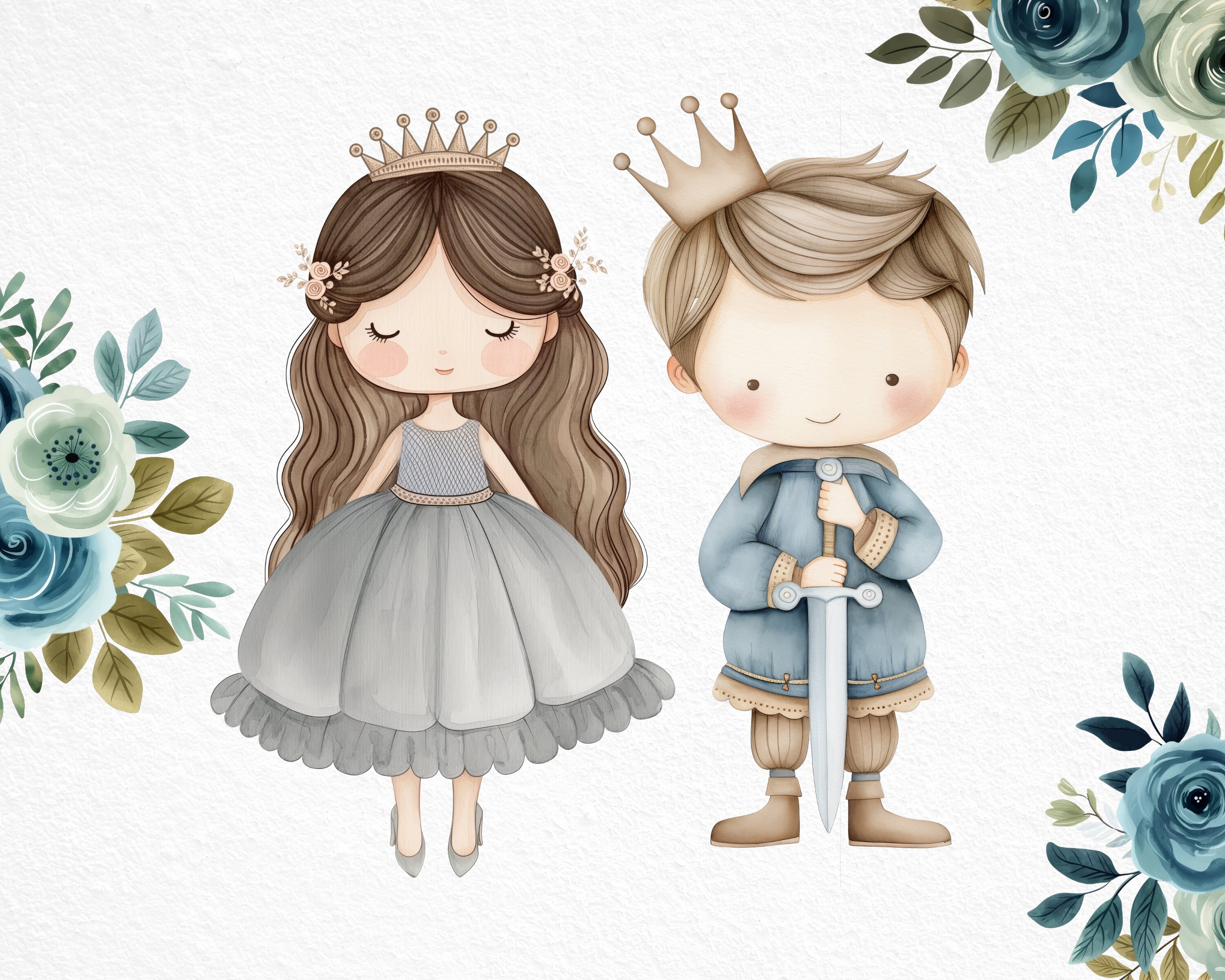 Floral Princess & Dragon Clipart, Knight, Castle, Prince, Fairytale ...