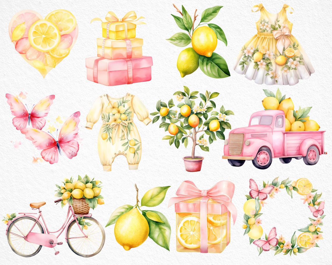 Watercolor Pink Lemonade Clipart, Pink Lemonade Birthday, Pink Lemonade ...