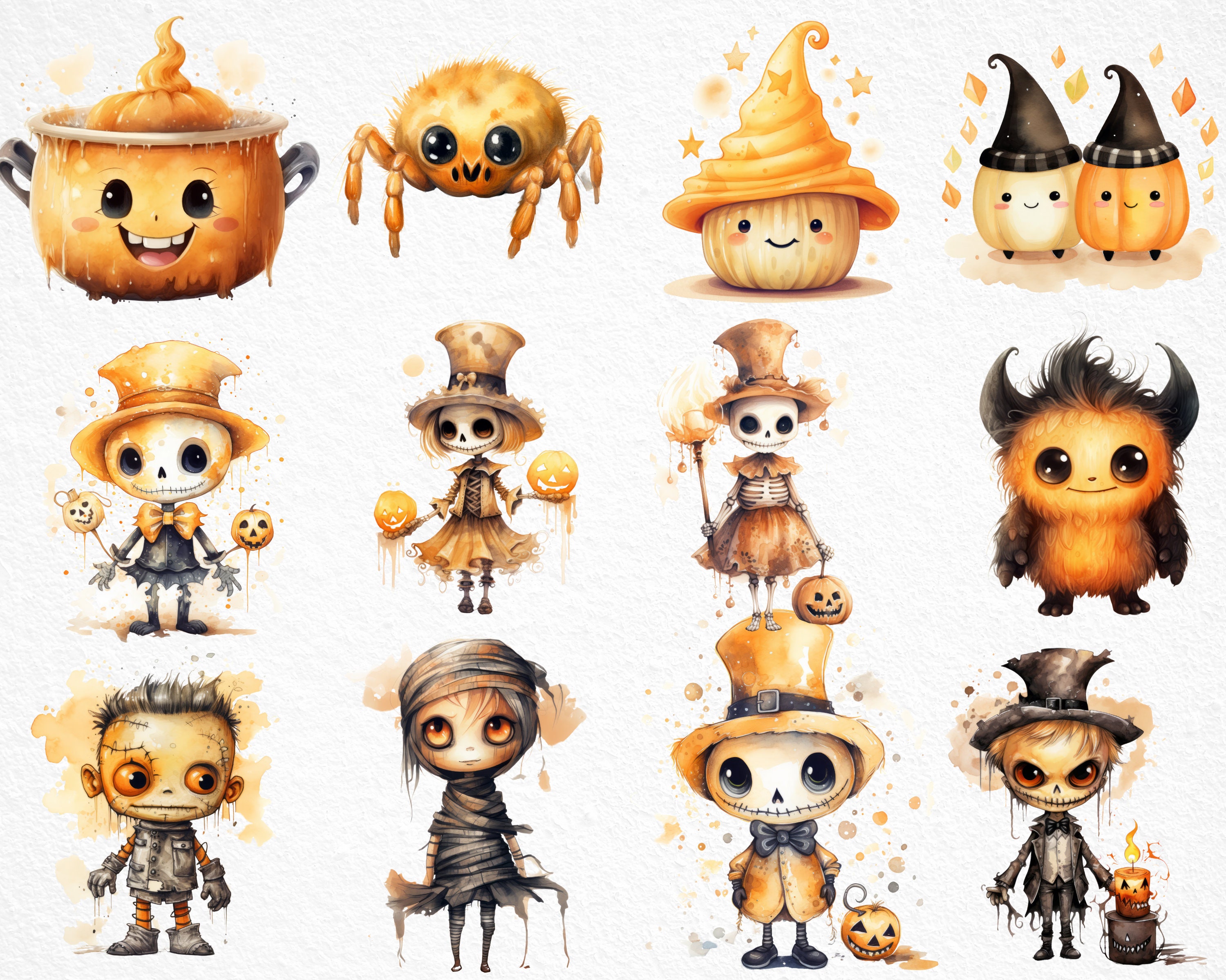 Watercolor Pastel Halloween Clipart, Pasteloween Clipart, Cute Pastel ...